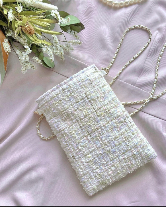 ホワイト スマホポシェット♡白 デイリー・フォーマル・セレモニー プレゼント ご褒美に♡ スマホポシェット・スマホポーチ magnolie ...