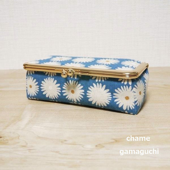 《日本國內郵費免費》Pouch Box Type Pouch (Flourer Blue) 口金包 chame 的作品｜Creema