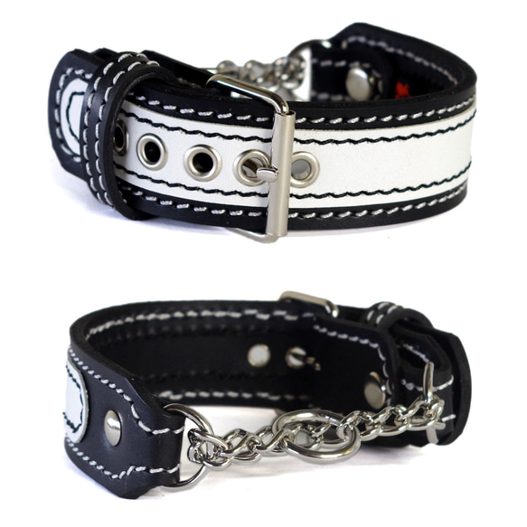 イタグレミニピン用革ハーフチョーク（黒+白）SmallTypeChokerG4000DC リード・首輪 extraheavy 通販｜Creema(クリーマ)