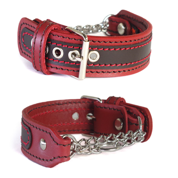 イタグレミニピン用革ハーフチョーク（赤+茶色）SmallTypeChokerG4000DC リード・首輪 extraheavy 通販 15369775｜Creema(クリーマ)