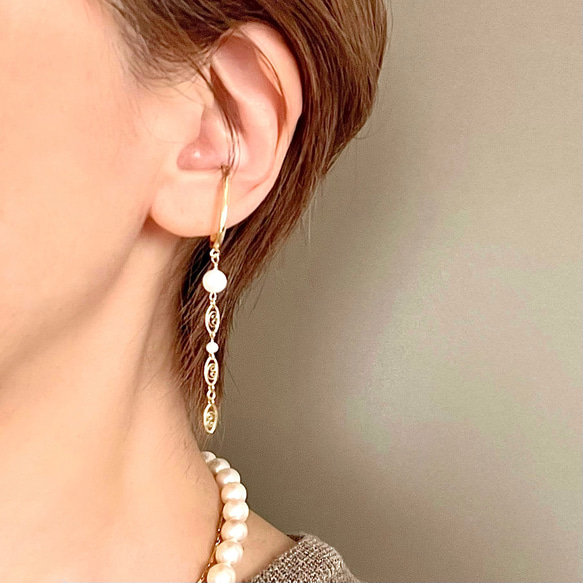 14kgf 淡水パールとフィリグリーのロングイヤーカフ イヤーカフ milimili901 通販｜Creema(クリーマ) 15380465