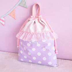 【3点セット】フリルのキルティング レッスンバッグ シューズケース 体操服入れ pink×purple サイズ変更可能 レッスンバッグ イナリ ...