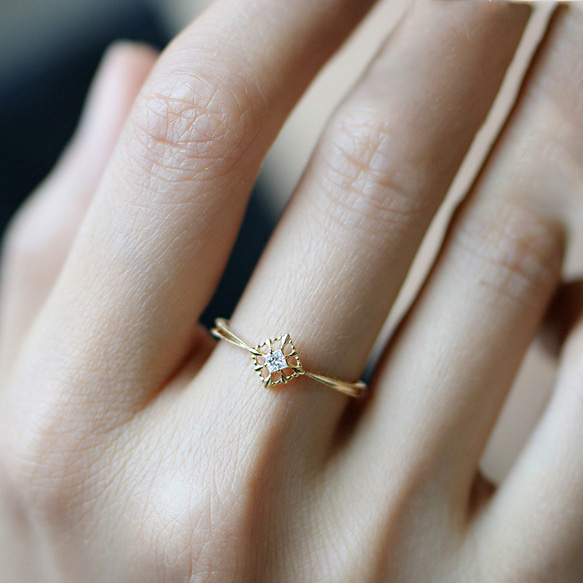 Sv925銀製 繊細 18kgp スクエア 透かす 繊細 一粒ストーン リング 指輪 K18仕上げ 指輪・リング cissylady 通販 15410384｜Creema(クリーマ)