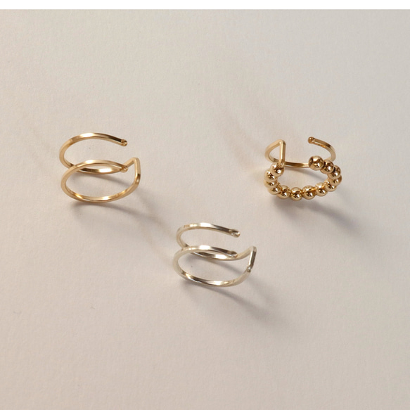 【14kgf】*Simple! stylish! Double ring Earcuff -Gold Beads- イヤーカフ Suco Factory 通販 15411385｜Creema ...