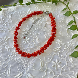 赤珊瑚 ナチュラルフォルム 天然のぎざぎざブレスレット（アンクレット） ワイヤー仕上げ シルバー製アジャスター ブレスレット・バングル（メンズ ...