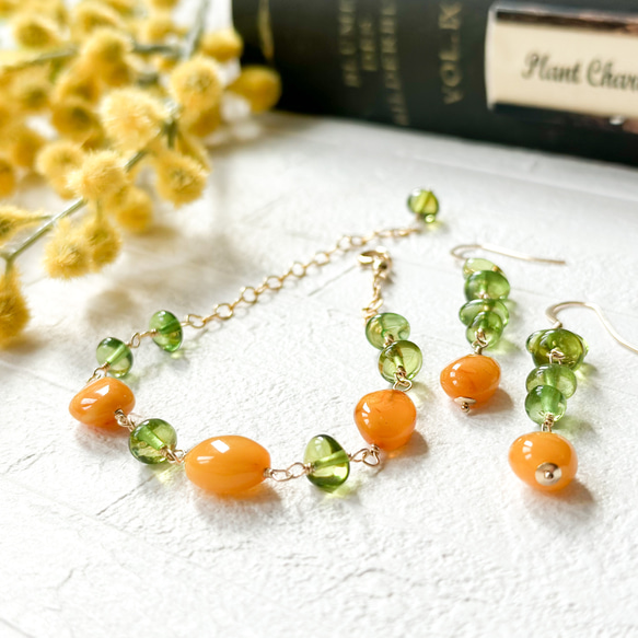 14kgf*【Creema限定1点セット】バルティックアンバーのミモザブレスレットとピアス／イヤリング/天然石 ブレスレット marimello 通販｜Creema(クリーマ) 15424733