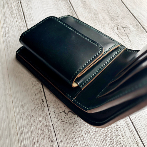 完成品 Horweenシェルコードバン ダークグリーン 二つ折り財布 完成品 Horweenシェルコードバン ダークグリーン 二つ折り財布