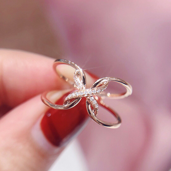 Sv925純銀製 繊細 ピンクゴールド クロス リング 指輪 K18仕上げ 指輪・リング cissylady 通販 15428125｜Creema(クリーマ)