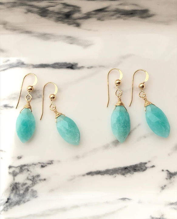 【14kgf 】大粒！アマゾナイト ブリオレットカットピアス ピアス（フック・チェーン） UNELMAKeiju☆ ウネルマケイユ 通販 15431285｜Creema(クリーマ)