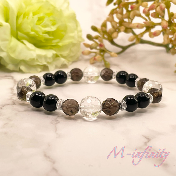 オニキス・スモーキークォーツ・天然石ブレスレット・集中力・忍耐力・試験・達成・関係 ブレスレット M-infinity 通販 15435308｜Creema(クリーマ)