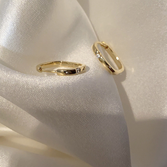18K SV925 CZダイヤ ゴールド シルバー シンプル 四角 フープ ピアス ピアス（フープ） 2Ming studio 通販 15436320｜Creema(クリーマ)