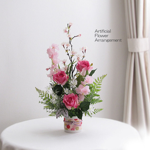 桜・スイトピー・バラ入り春のお花入り和風アレンジ（造花）cma017 アートフラワー Flower Studio Eclat 通販 ...