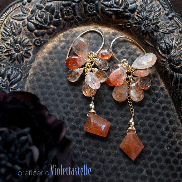 14kgf お日様色のシャンデリアピアス（サンストーン） ピアス（フック・チェーン） violettastelle 通販 15436841 ...