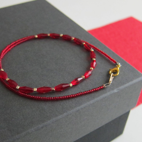 クリアレッド ガラス ビーズ ネックレス 赤 レッド #red クリアレッド ガラス ビーズ ネックレス 赤 レッド #red