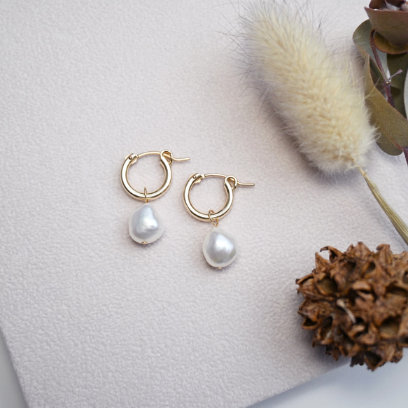 バロックパール 淡水パール 2way 14kgf ゴールドフィールド フープピアス13mm シュヴァルツ ゴールド ピアス（フープ） blancherie 通販 15455415｜Creema ...