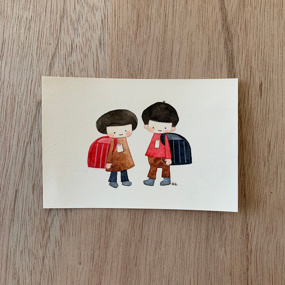 「ランドセル背負って」原画 送料無料 イラスト pukkoa_kats 通販 15459515｜Creema(クリーマ)