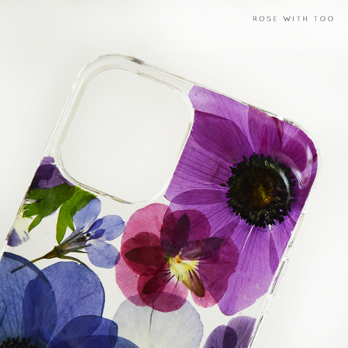 紫と青 アネモネの 押し花スマホケース 【 iPhone・android 全 紫と青 アネモネの 押し花スマホケース 【 iPhone・android 全