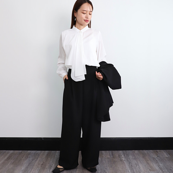 式典〜普段着も 結ばず決まる 洗えるボウタイブラウス 長袖 シワになりにくい ホワイト 0566WH ブラウス SWiMMY Clothing 通販 15471453｜Creema(クリーマ)