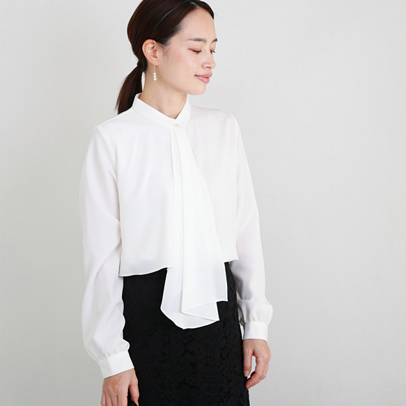 式典〜普段着も 結ばず決まる 洗えるボウタイブラウス 長袖 シワになりにくい ホワイト 0566WH ブラウス SWiMMY Clothing 通販 15471453｜Creema(クリーマ)