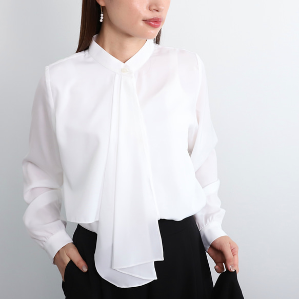 式典〜普段着も 結ばず決まる 洗えるボウタイブラウス 長袖 シワになりにくい ホワイト 0566WH ブラウス SWiMMY Clothing 通販 15471453｜Creema(クリーマ)