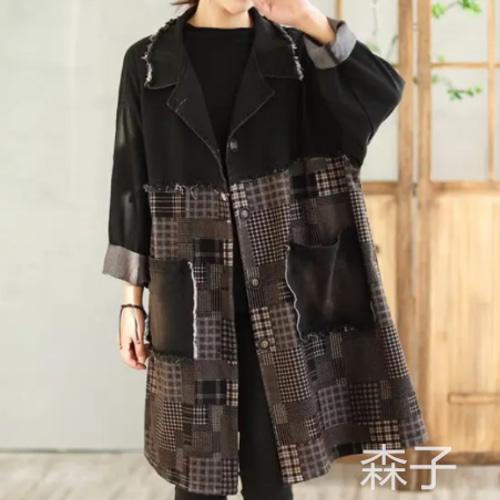 デニムコート森ガール花柄レディースロングジャケット 長袖 ゆったり