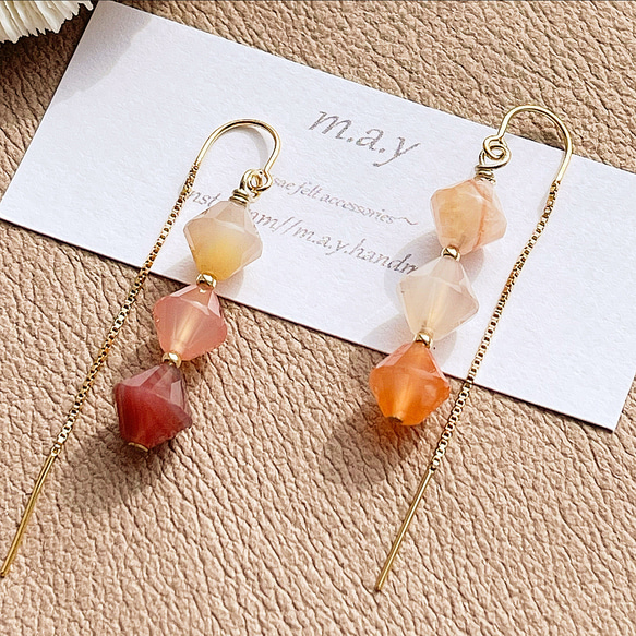 14kgf*ピンクボツワナアゲート揺れるチェーンピアス* ピアス（フック・チェーン） m.a.y. 通販 15485206｜Creema(クリーマ)