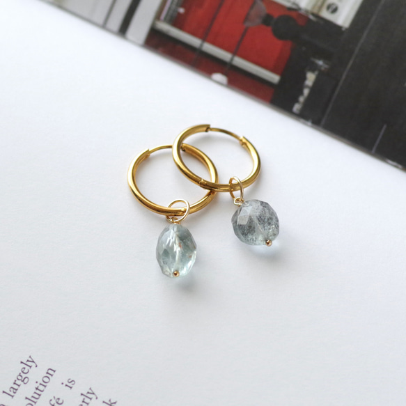 SALE☆14kgf *モスアクアマリン 一粒【チャーム/ピアス/イヤリング】天然石/誕生石/揺れる ピアス（フック・チェーン） -musik-accessory 通販 15492290 ...