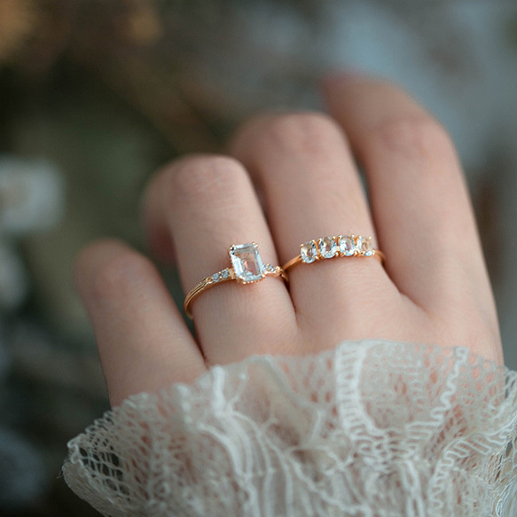 繊細な小さい 宝石スクエア小さい4つ並びダイヤ 指輪 SV925 シルバー K18 GP 指輪・リング 天然石アクセサリーのfiracia 通販 15495532｜Creema(クリーマ)