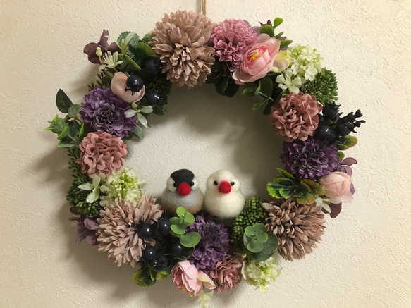 文鳥さんリース(M)ピンクモーヴ リース あおいことり 通販｜Creema(クリーマ) 15513165