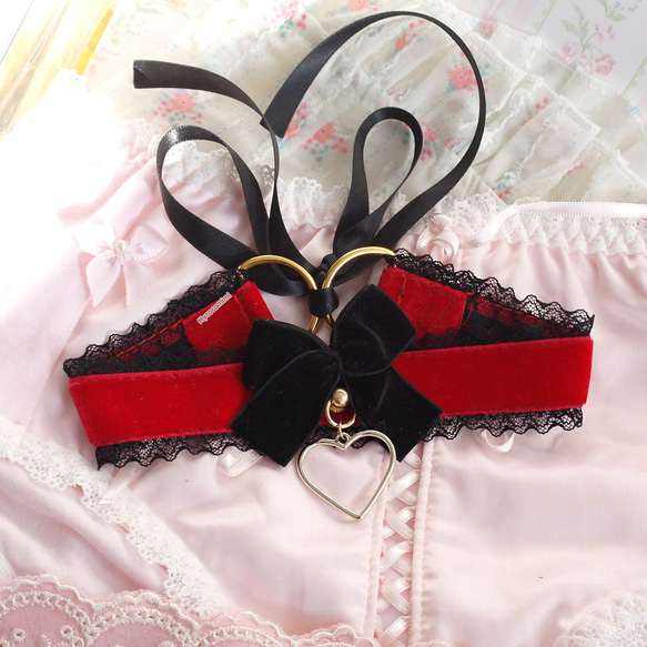 レッドブラックベルベットボウレースネックレス チョーカーネックレス ネックレス・ペンダント Cocomimi 通販 15516294 ...