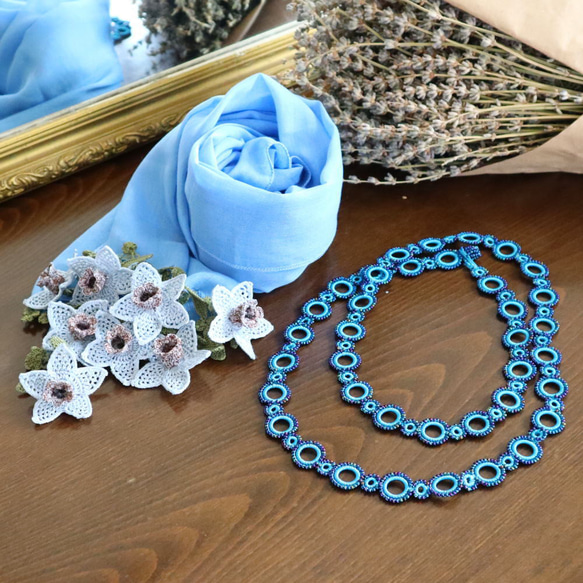 『Creema限定 母の日ギフト』ストール＆ラリエット2点セット（送料無料）ブルー ネックレス・ペンダント AYTURK／アイトゥルク 通販｜Creema(クリーマ) 15586892