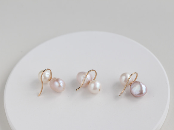 14kgf-3wayツインパールピアス/イヤリング/イヤーカフ ピアス（フック・チェーン） A.N 通販｜Creema(クリーマ)