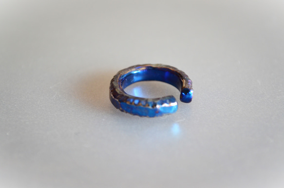 Titanium ear cuff・チタンイヤーカフ・ロックイヤー・青に銀・受注生産 イヤーカフ ねこへい工房（コブ） 通販｜Creema ...