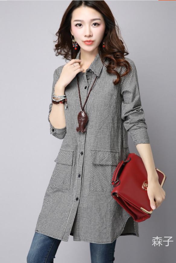 2023 ゆったり大きいサイズ おしゃれ春カジュアル 丈の長いシャツ 上質 ブラウス 森子 通販｜Creema(クリーマ) 15607618