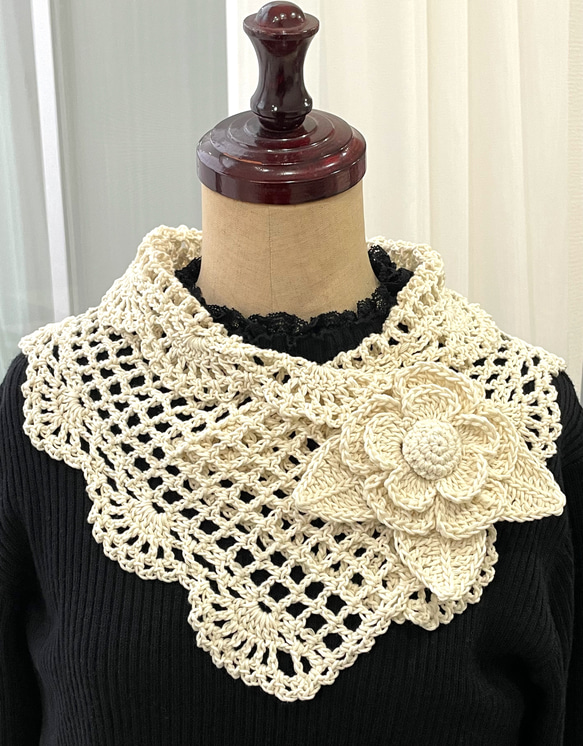 [受注制作]花モチーフ付きストール《アイボリー》コットン ストール heartfulstone 通販 15618540｜Creema(クリーマ)