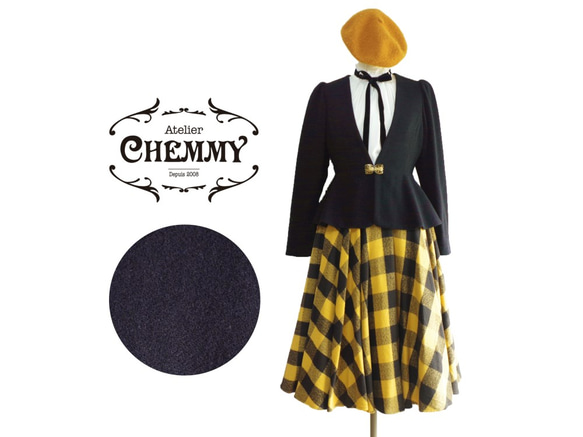 イズミ様お取置きのお品 ウールペプラムパフスリーブクラシカルモチーフジャケット ネイビー JK-2 ジャケット CHEMMY 通販 ...