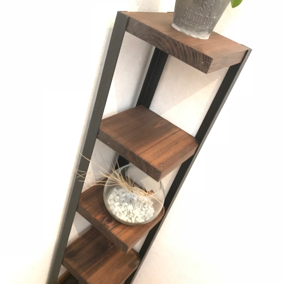 ★再販★コーナーシェルフ5段【handmade】ウッド×アイアン お部屋のコーナーに 棚・シェルフ・ラック KABACHO WOODWORKS ...