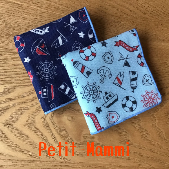 ガーゼハンカチ2枚セット(18×18)★マリン柄★23.3A-1 ハンカチ・手ぬぐい petit-mammi(ぷちマミー) 通販｜Creema ...