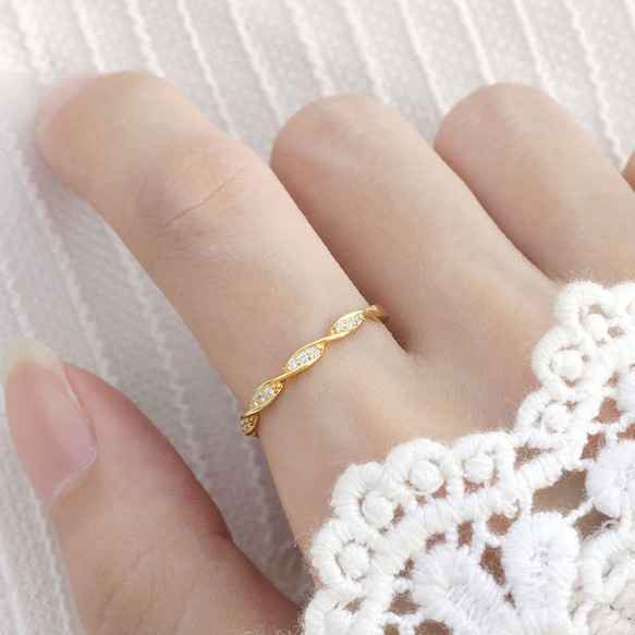 Sv925純銀製 繊細 シンプル 極細 1粒のCZダイヤ K18 ピンキーリング 指輪 リング 指輪・リング cissylady.com 通販 15670686｜Creema(クリーマ)