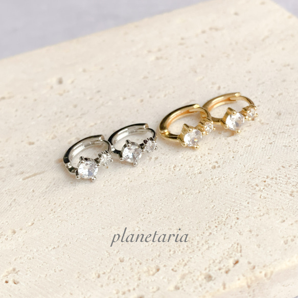 silver925 CZダイヤフープピアス ゴールド シルバー シンプル 18kgp ピアス（フープ） planetaria 通販 15674361｜Creema(クリーマ)