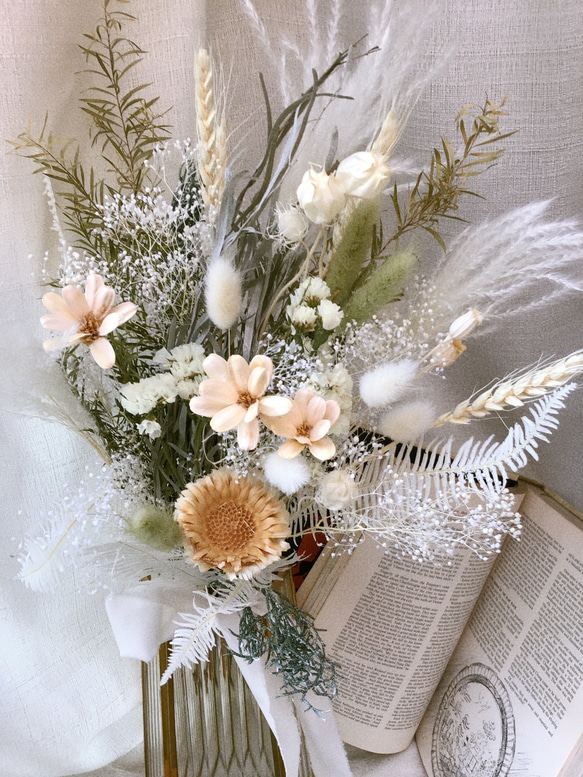 ︎natural dryflower bouquet ︎White＆Green爽やかブーケ★持ちやすくインテリアにも ブーケ flower honahana 通販 15692946 ...