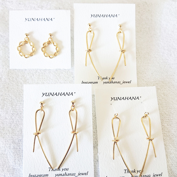 人気 cross ribbon gold stick ピアス イヤリング 16Kgp 揺れリボン 春フォーマル ピアス（フック・チェーン ...