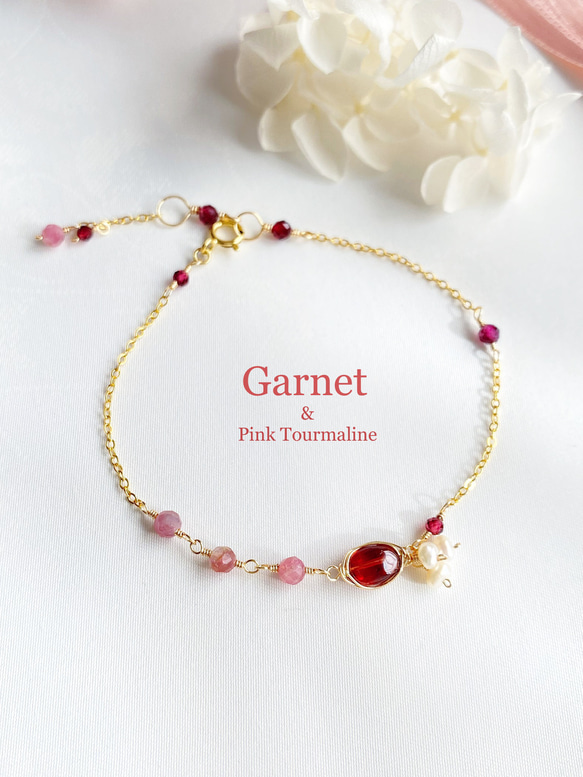 14kgf【1月誕生石】ガーネットとピンクトルマリン、淡水パールのブレスレット ac/899 ブレスレット 藤鶴屋 Fujituruya 通販 ...