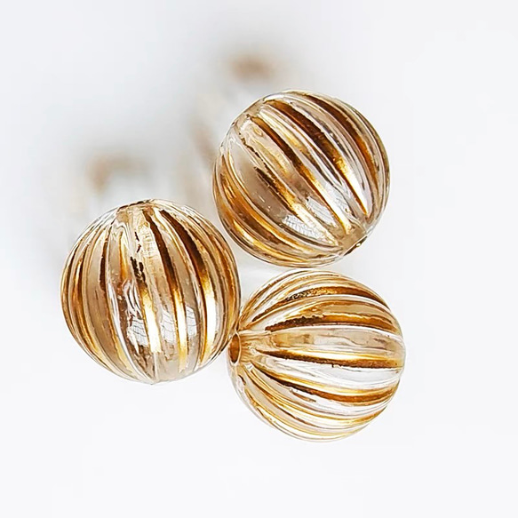 【14mm/10個/クリア＆金線入れ】縦穴 かぼちゃ型 ビーズ パーツ ハンドメイド 材料 DIY アクセサリーパーツ ビーズ kotori ...