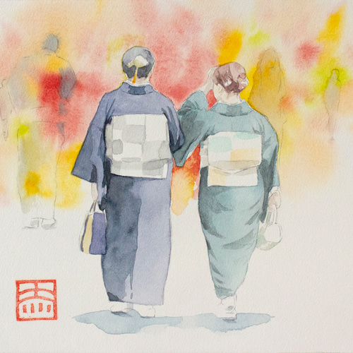 着物の婦人画_水彩原画_イラスト イラスト n.akabae 通販 着物の婦人画_水彩原画_イラスト イラスト n.akabae 通販