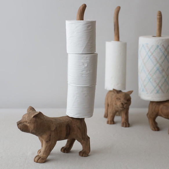 送料無料）クリスマスSALE 天然無垢ウッド 尻尾の長い猫 ホルダー スタンド トイレッペーパー甘えるネコW78B その他インテリア雑貨 ...