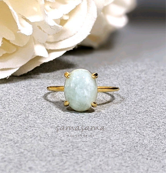 【SV925製18KGP】大きめビルマ産翡翠AAAオーバルリング／10×8㎜／11号／18金コーティング 指輪・リング samasama 通販 15723147｜Creema(クリーマ)