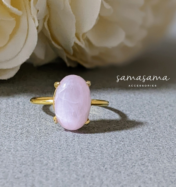 【SV925製18KGP】クンツァイト大粒AAAオーバルリング／12×8㎜／11号／ 指輪・リング samasama 通販 15723206｜Creema(クリーマ)