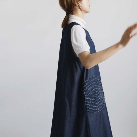 送料無料）ラスト1 113cmぐるぐる花ポケット かぶるだけジャンパースカート ワンピースゆったり甘織デニムA07 ワンピース anvai 通販 15736128｜Creema(クリーマ)