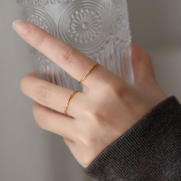 S925シルバー 細めダイヤリング k14gp 重ねつけ・定番の一品♪ アレルギーに優しい 指輪・リング 天然石アクセサリーのfiracia 通販 15750731｜Creema(クリーマ)